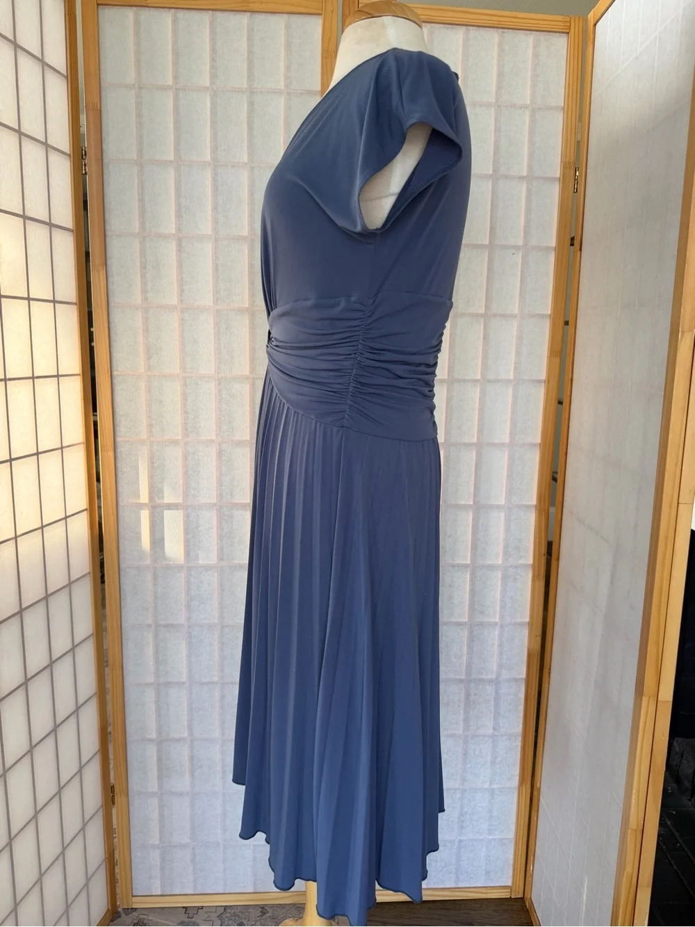 Max & Cleo | Dresses | Max Cleo Deep V Slate Blue Twistwaist Midi Dress ...